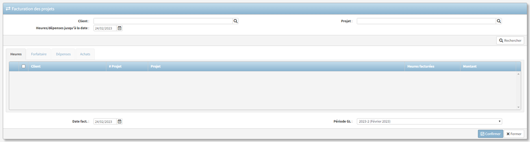 Facturation des projets - Prextra